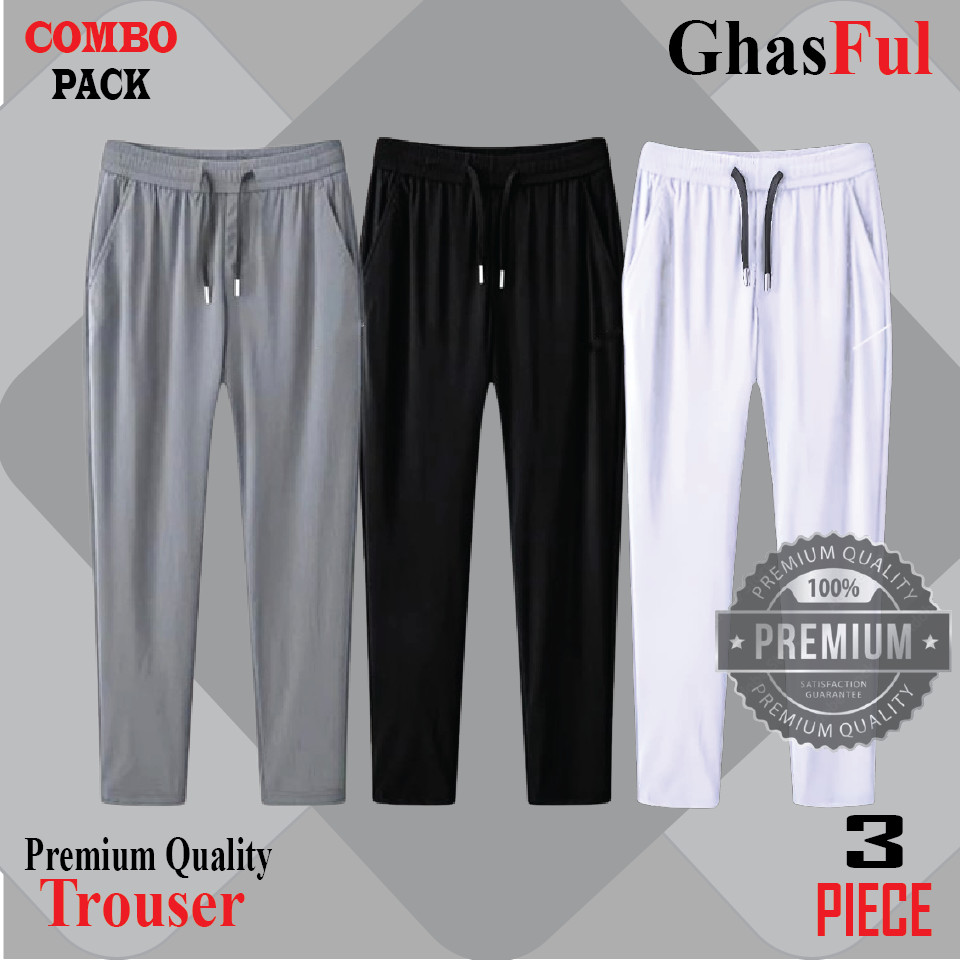 Premium Quality Solid Color Trouser's _ Ash_Black+White || 1146