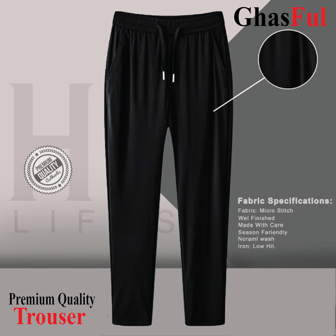 Premium Quality Solid Color Trouser's _ Ash_Black+White || 1146